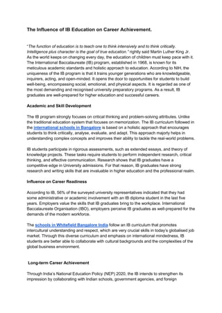 The Influence of IB Education on Career Achievement | PDF