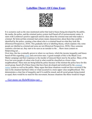 The Influence Of Labelling Theory On Criminal Justice Policy | PDF
