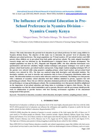The Influence of Parental Education in Pre-School Preference in Nyamira ...