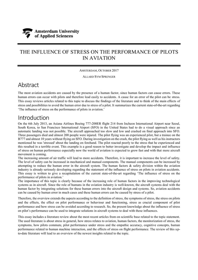 The influence of stress on the performance of pilots in aviation | PDF
