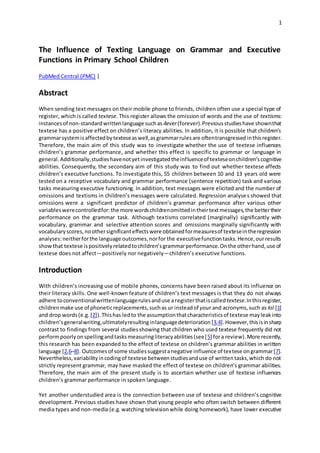 The influence of texting language on grammar and executive functions in ...