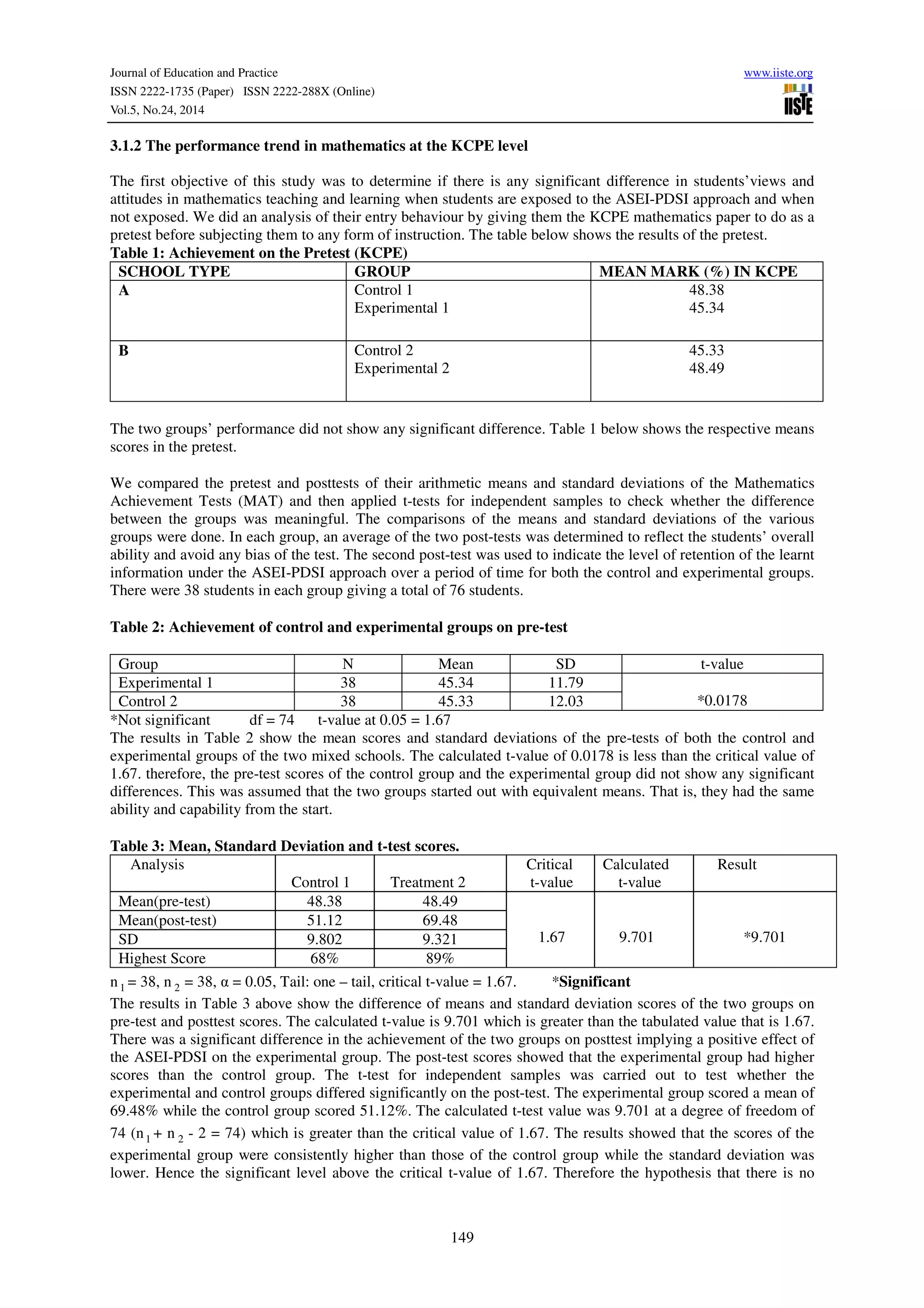 The influence of the asei pdsi approach on students' views and | PDF