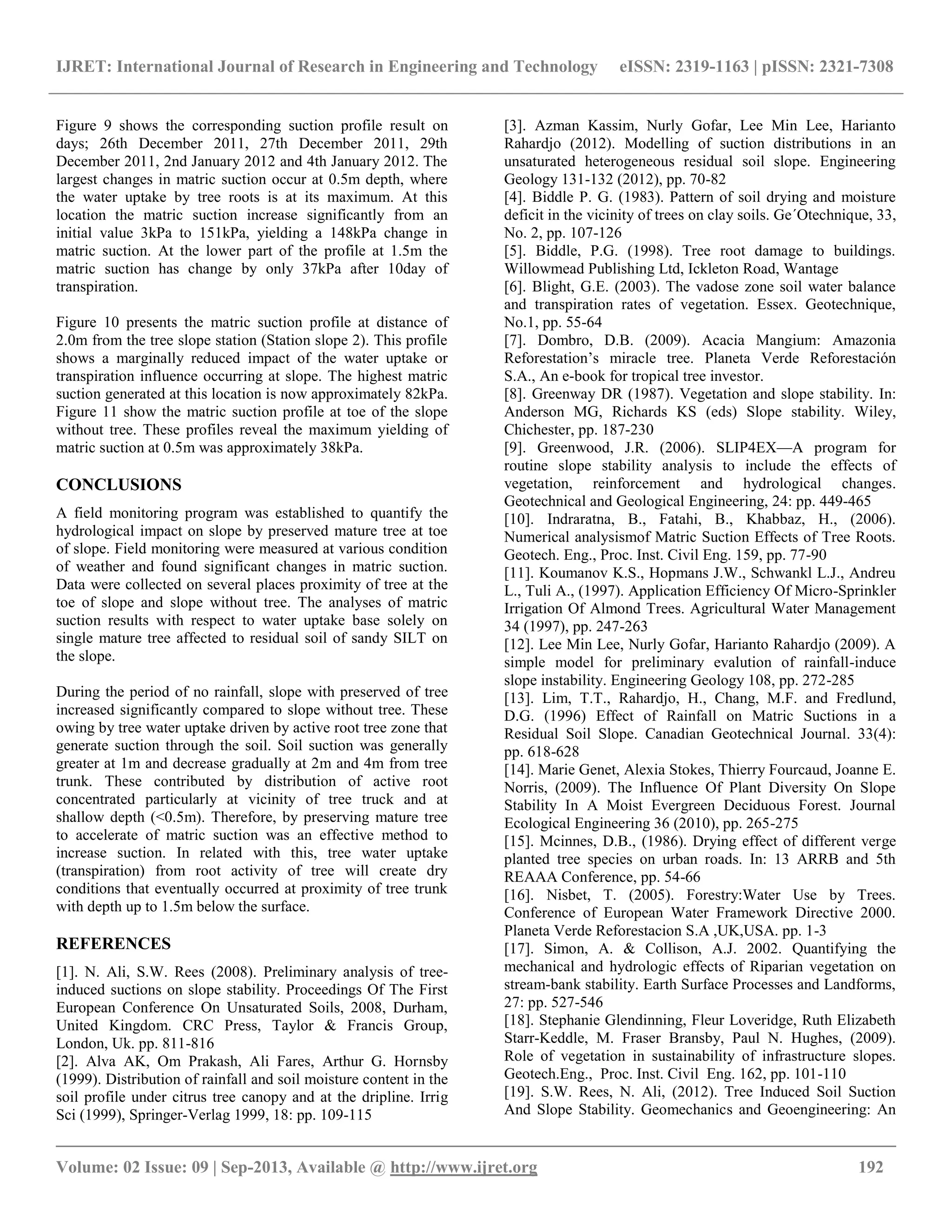 The influence of tree induce suction on soil suction profiles | PDF