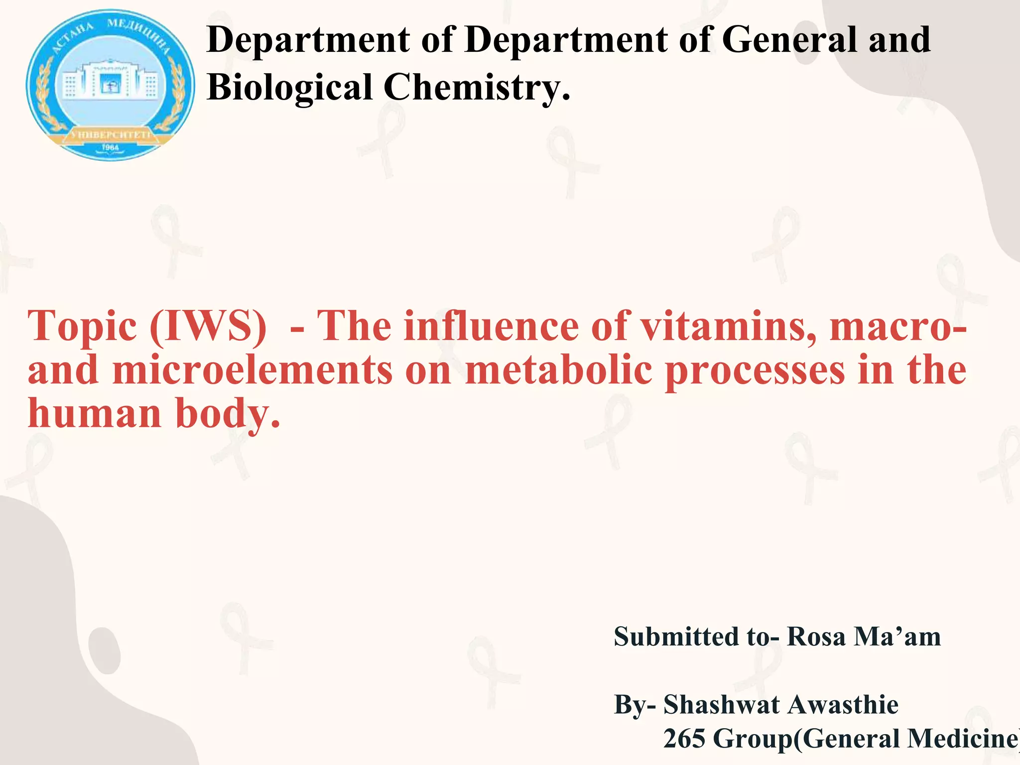 The influence of vitamins, macro and microelements on metabolic ...