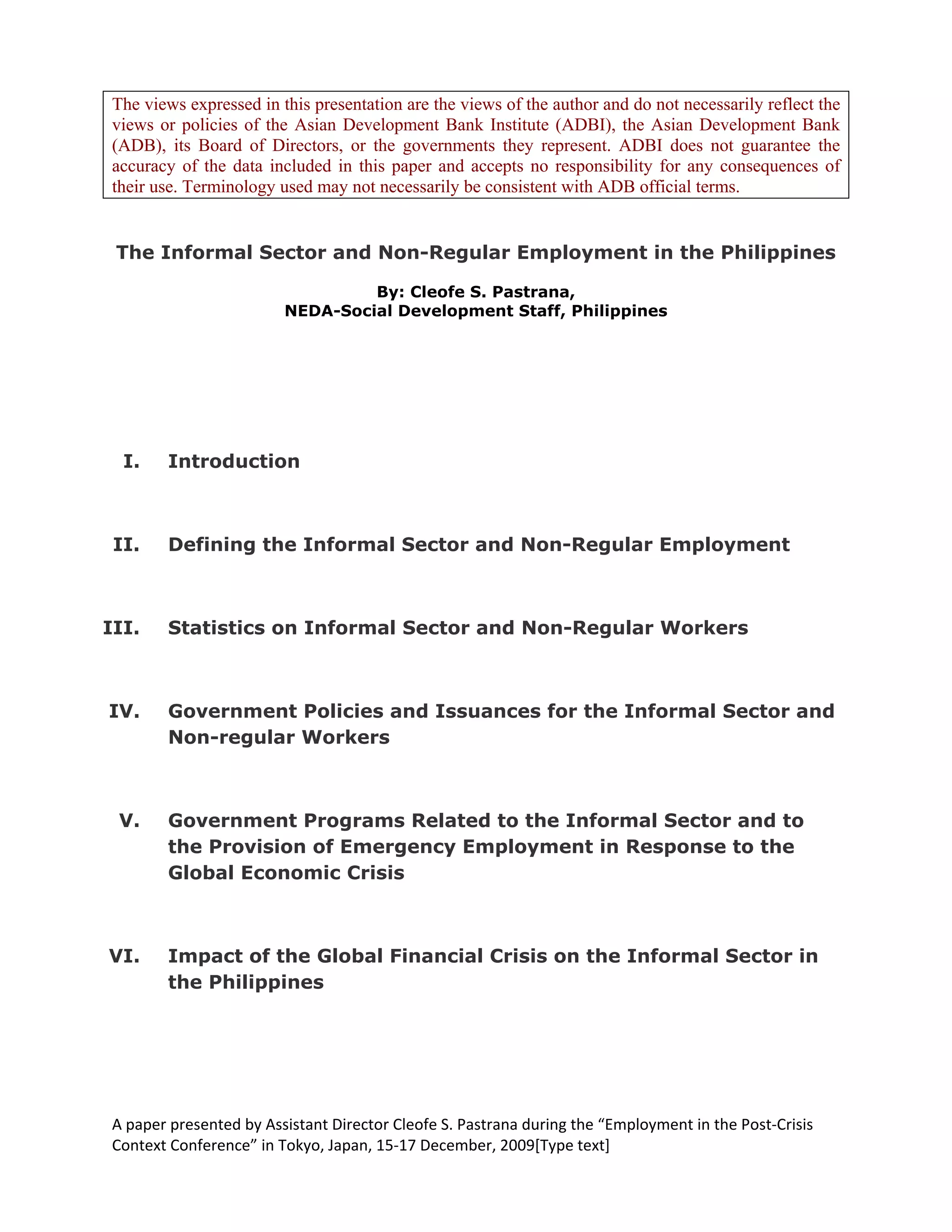 The informal sector and non regular employment in the philippines | PDF