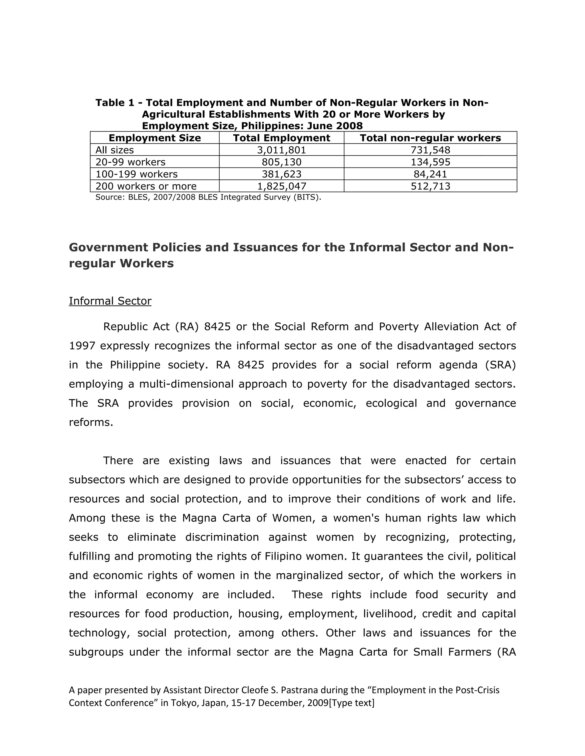 The informal sector and non regular employment in the philippines | PDF