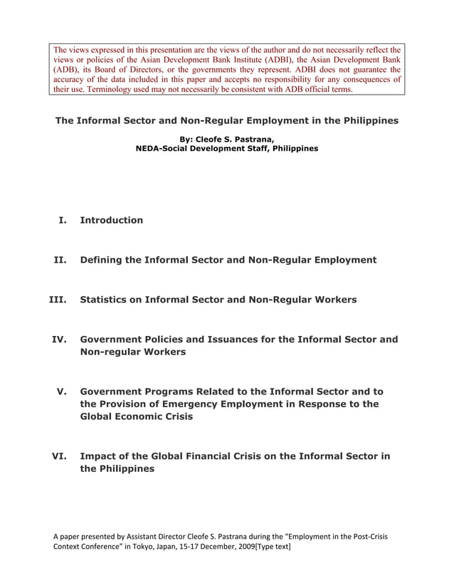The informal sector and non regular employment in the philippines | PDF ...