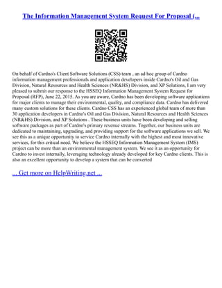 The Information Management System Request For Proposal (... | PDF