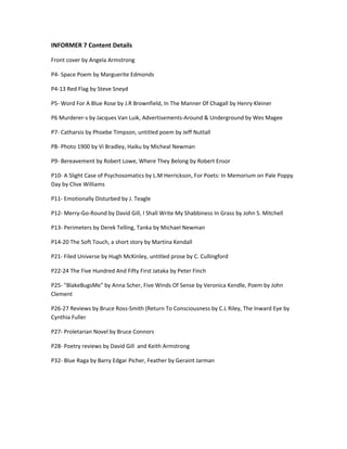 The Informer (international poetry magazine) complete contents 1966 ...