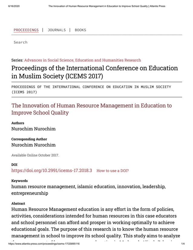 The innovation of human resource management in education to improve school quality | PDF ...