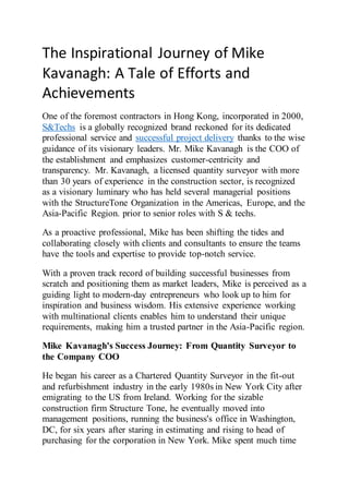 The Inspirational Journey of Mike Kavanagh: A Tale of Efforts and ...