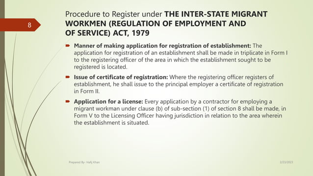 THE INTER-STATE MIGRANT WORKMEN (REGULATION OF.pptx | Law