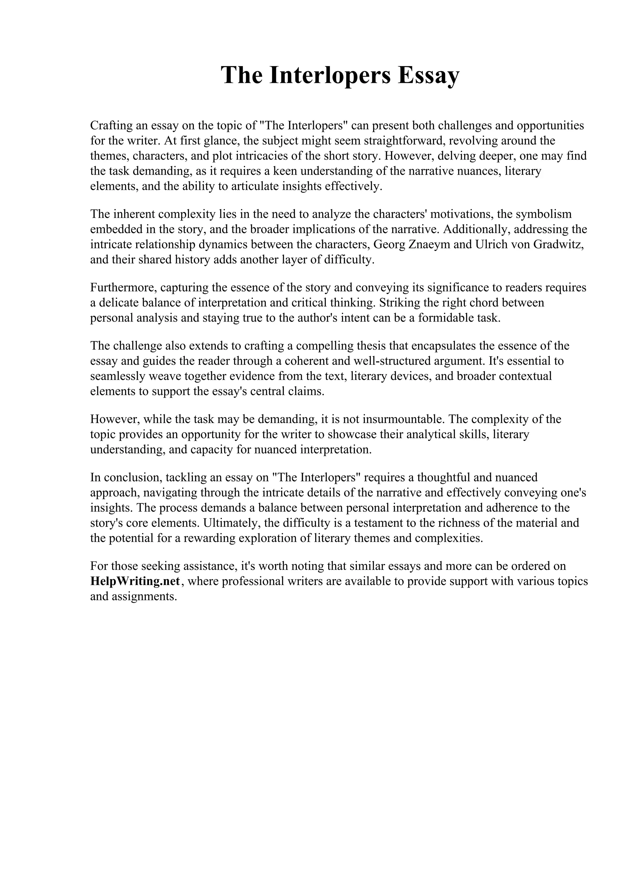 The Interlopers Essay. University of Illinois Chicago School of Law | PDF