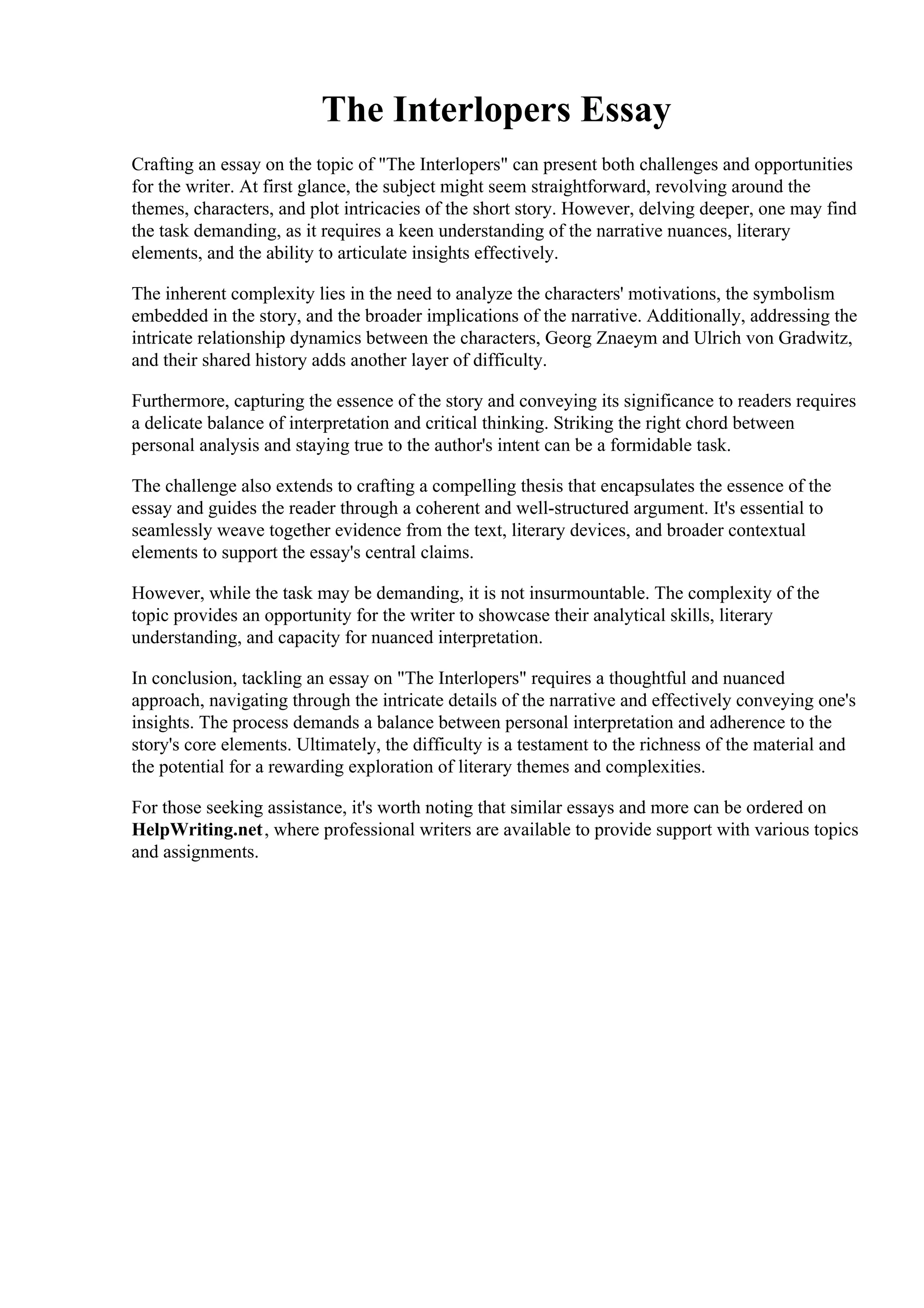 The Interlopers Essay | PDF