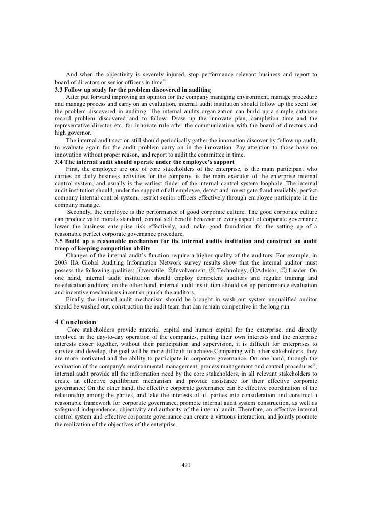 The internal audit¡¯s role in the core stakeholder corporate governan…