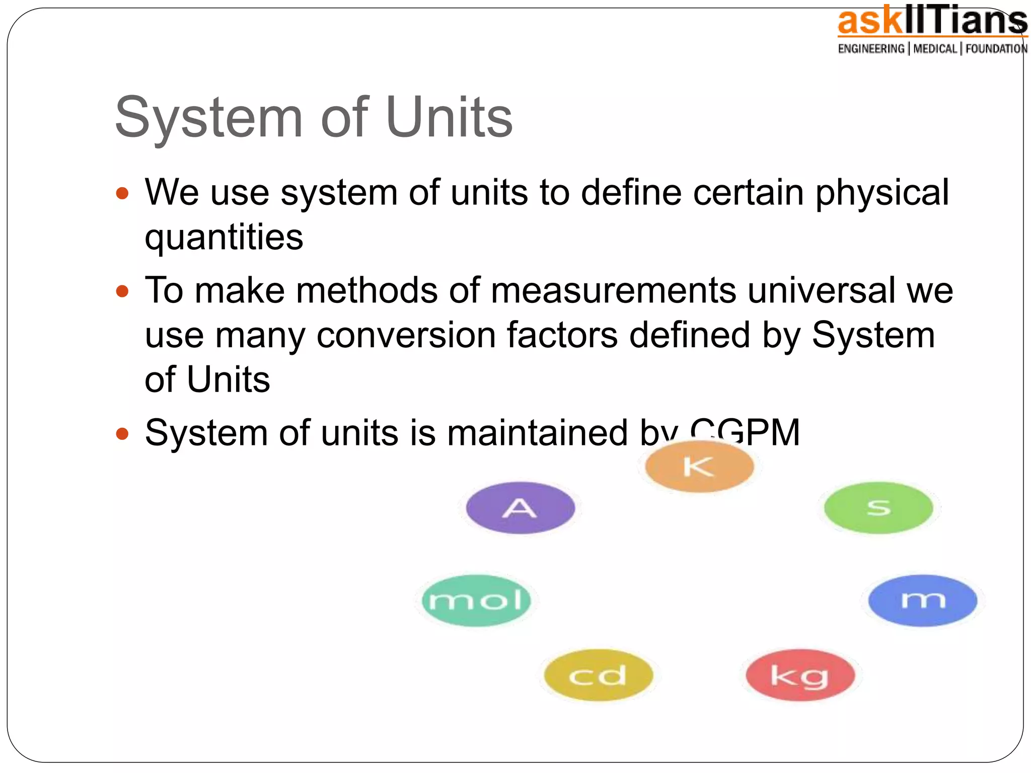 The International system of Units | Physics | PPTX