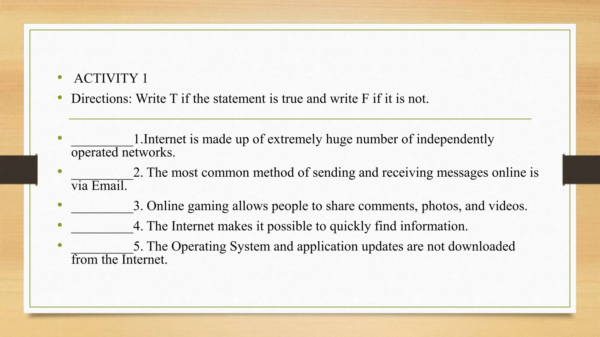 THE INTERNET (ICT 6) Quarter 1 Week 1 Learning Activities.pptx
