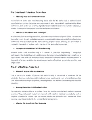 The Intricate World of Probe Card Manufacturing | PDF