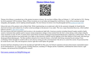 The Invention Of Thomas Edison Essay | PPT