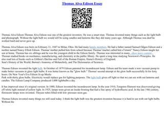 The Invention Of Thomas Edison Essay | PPT