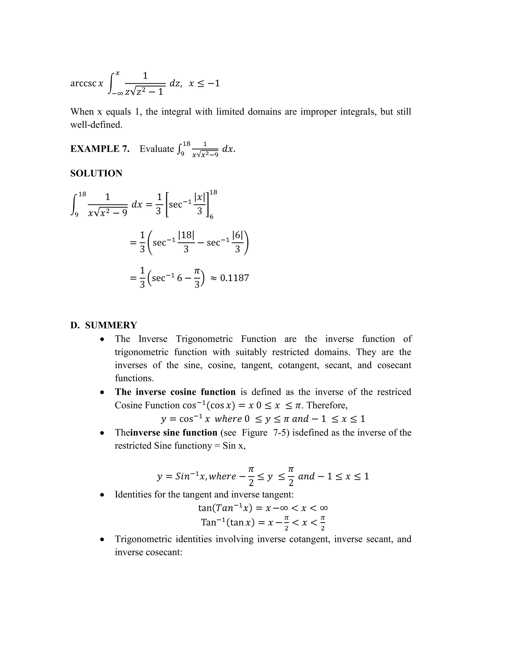 The inverse trigonometric functions | DOCX