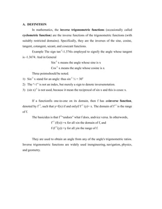 The inverse trigonometric functions | PDF
