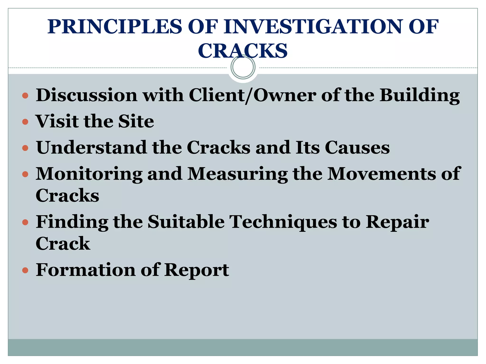 The investigation of cracks and repair techniques | PPTX
