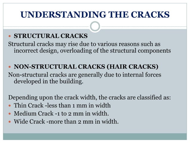 The investigation of cracks and repair techniques | PPTX