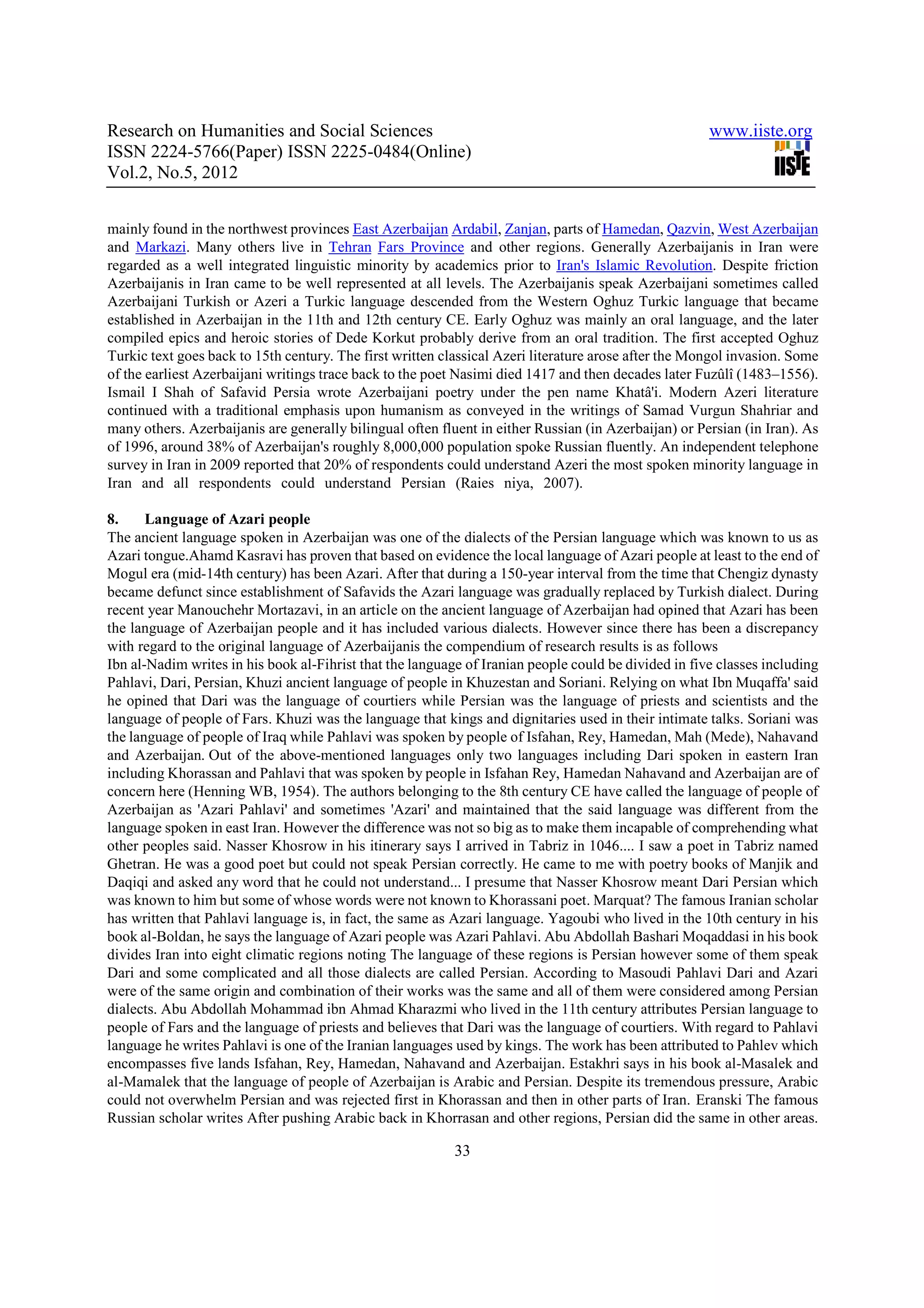 The iranian and azari languages | PDF