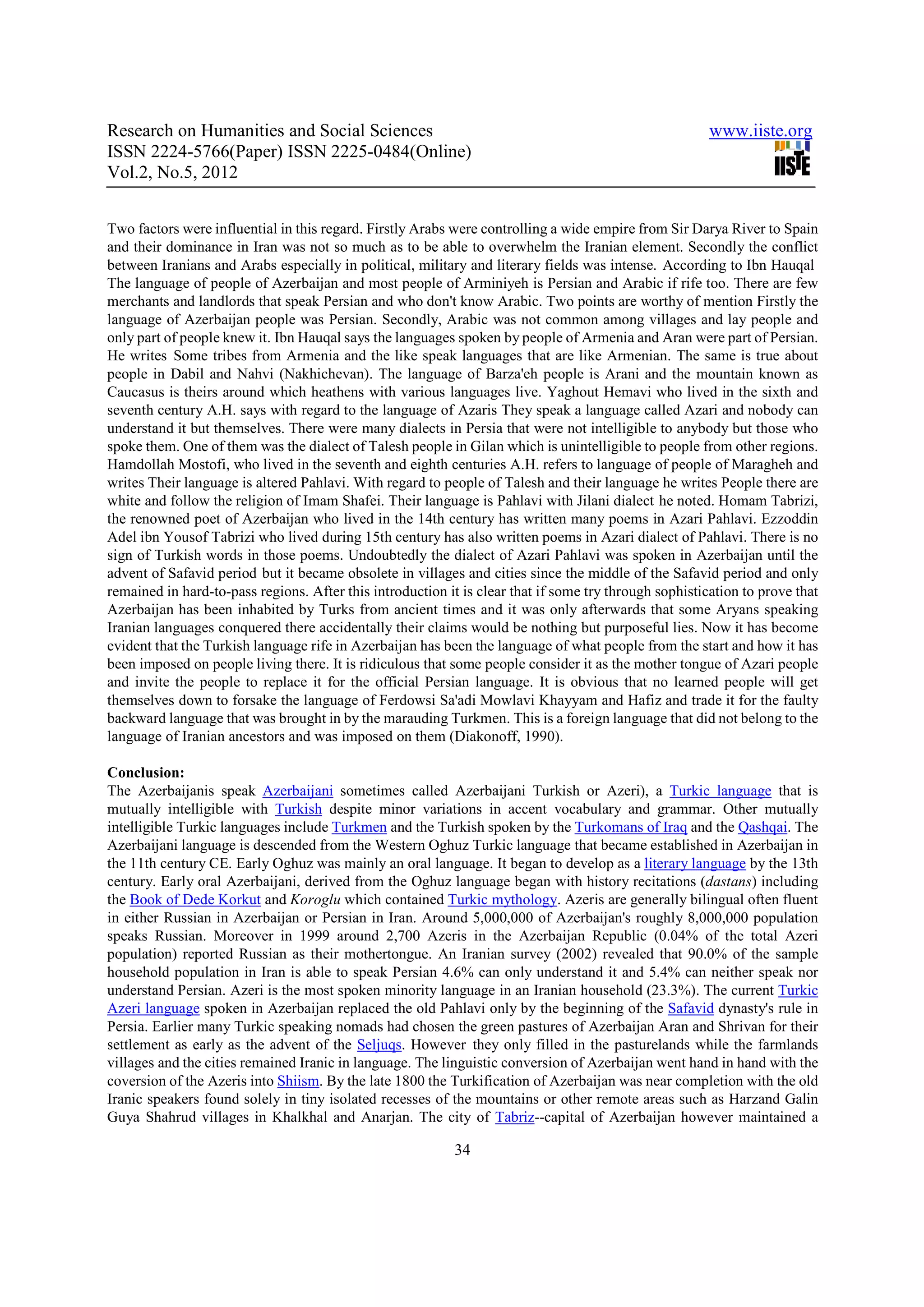 The iranian and azari languages | PDF