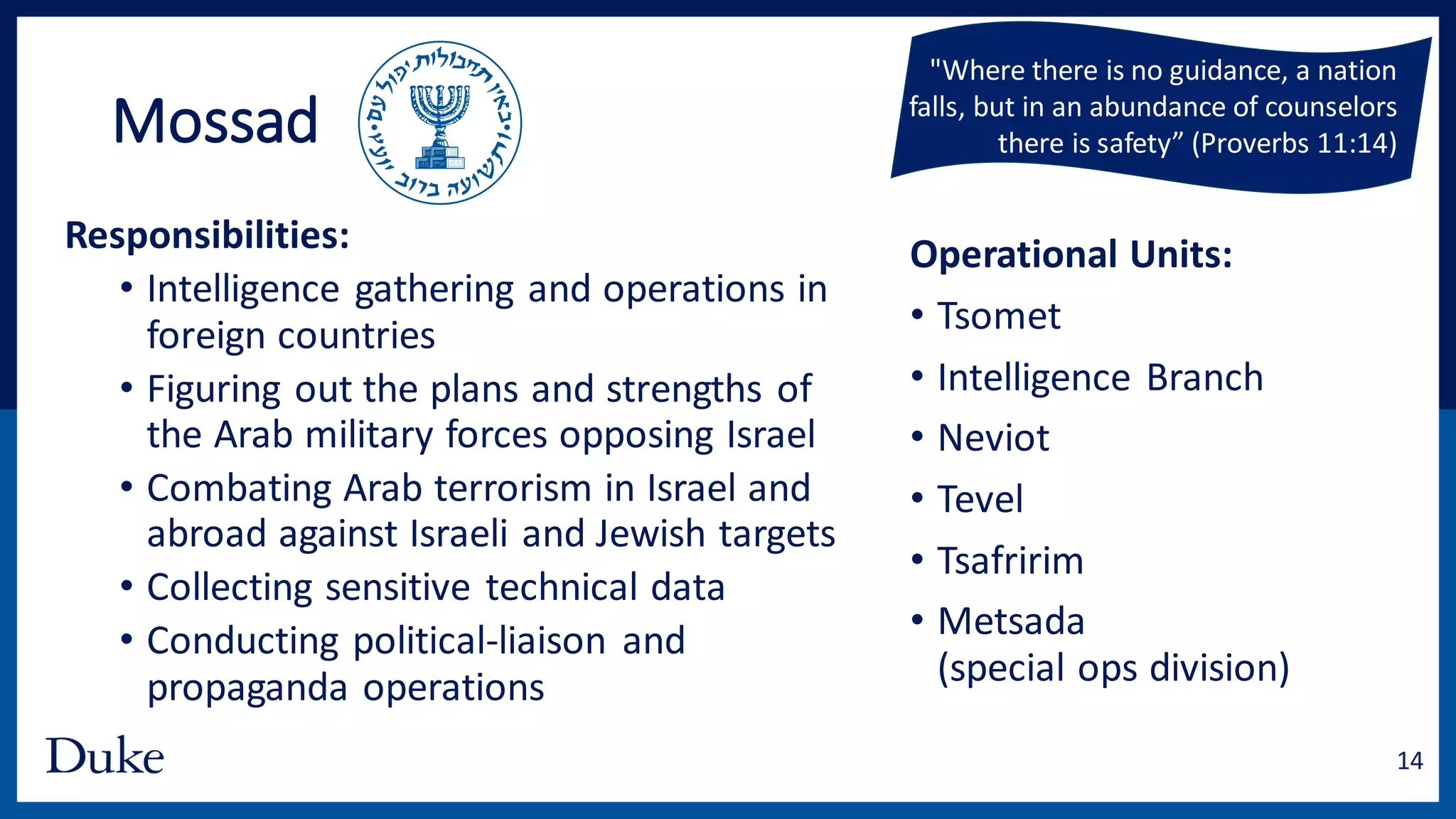 The Israeli Intelligence Community Presentation | PDF