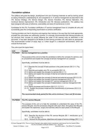 The itil foundation_certificate_syllabus_v5.4 | PDF