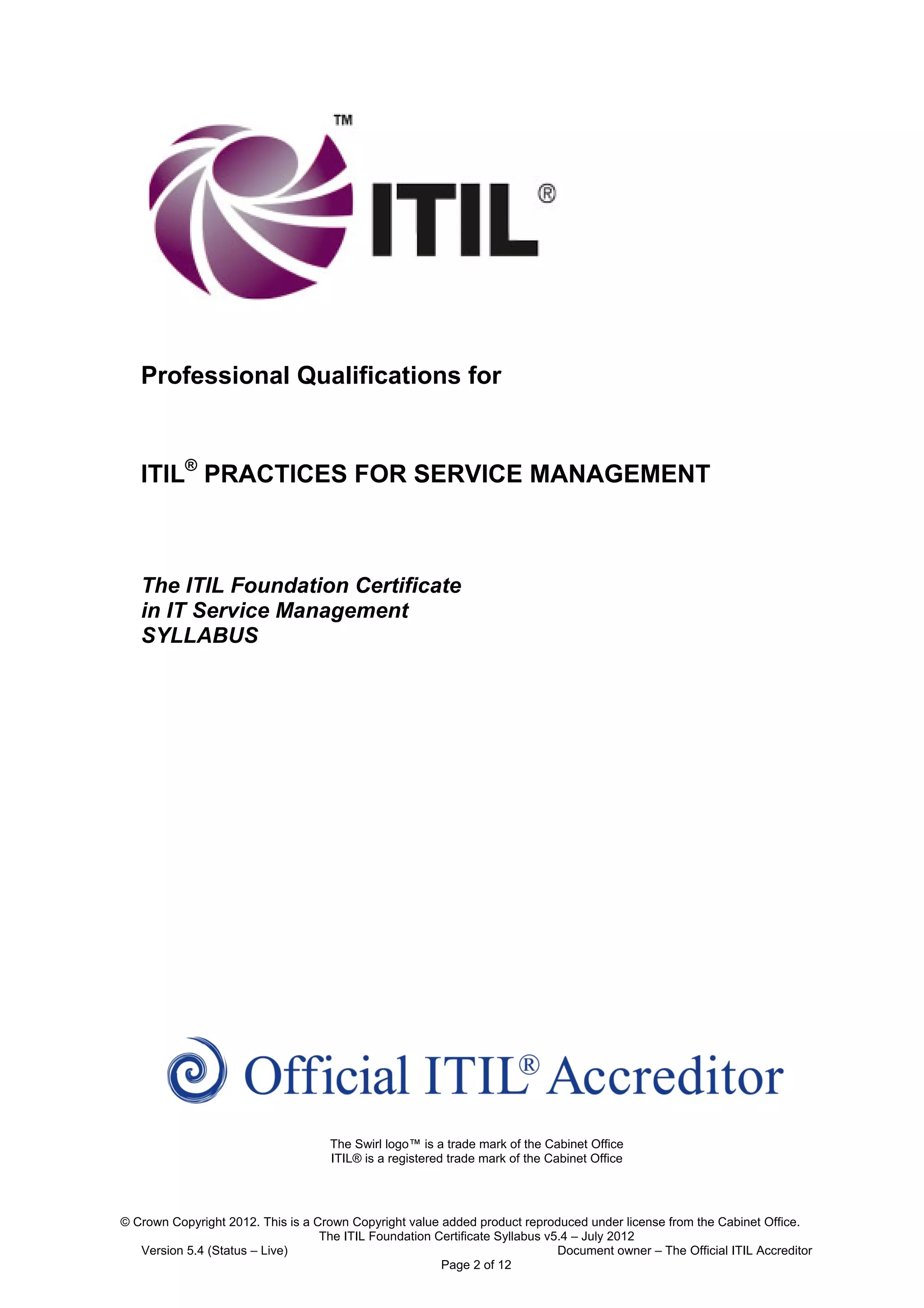 The itil foundation_certificate_syllabus_v5.4 | PDF