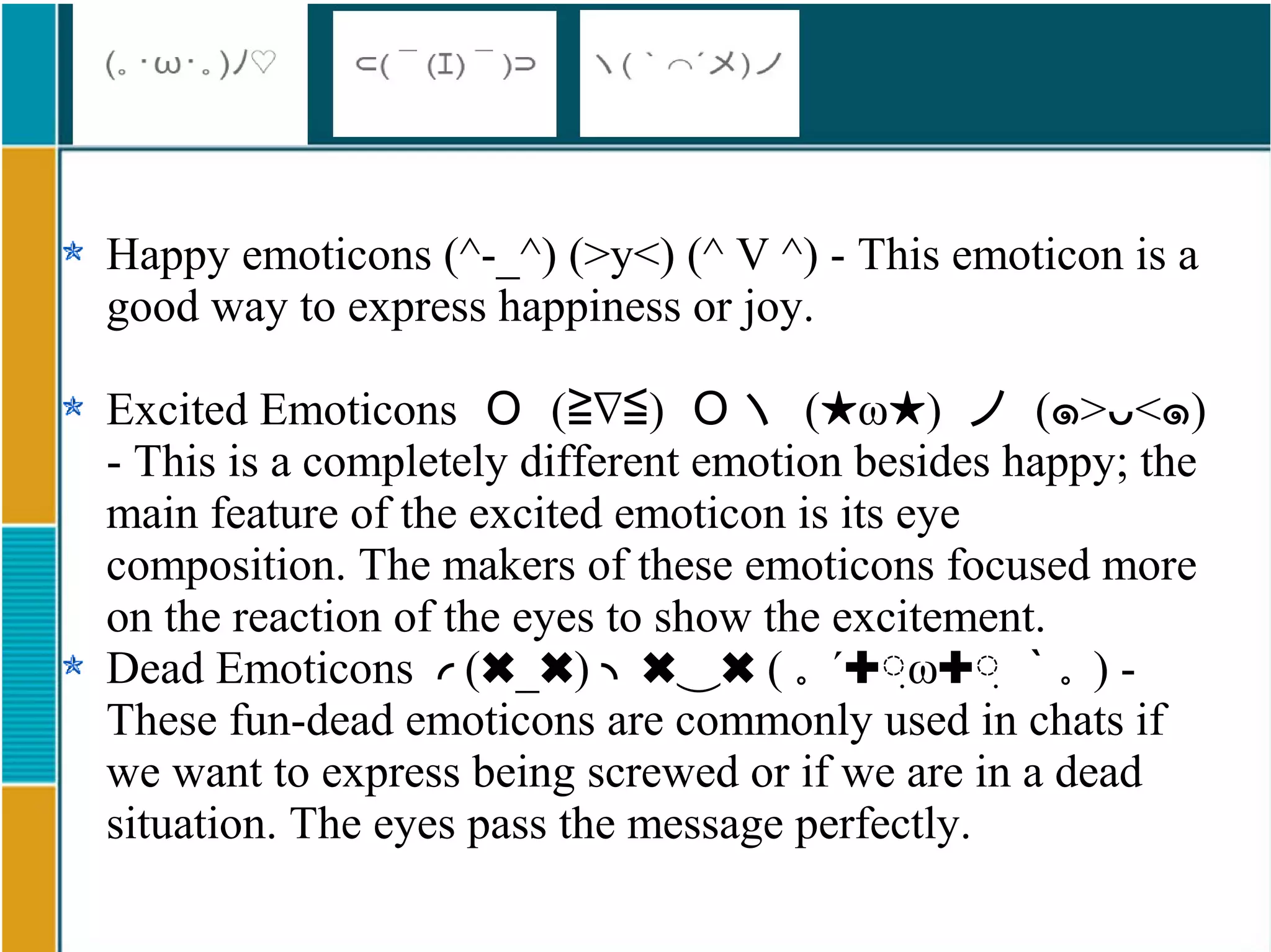 The Japanese Emoticons and their specific meanings | PPT