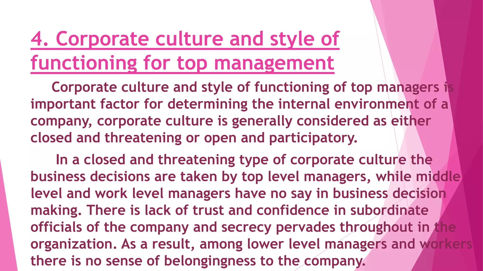 Internal Business Environment and Factors influence the internal ...