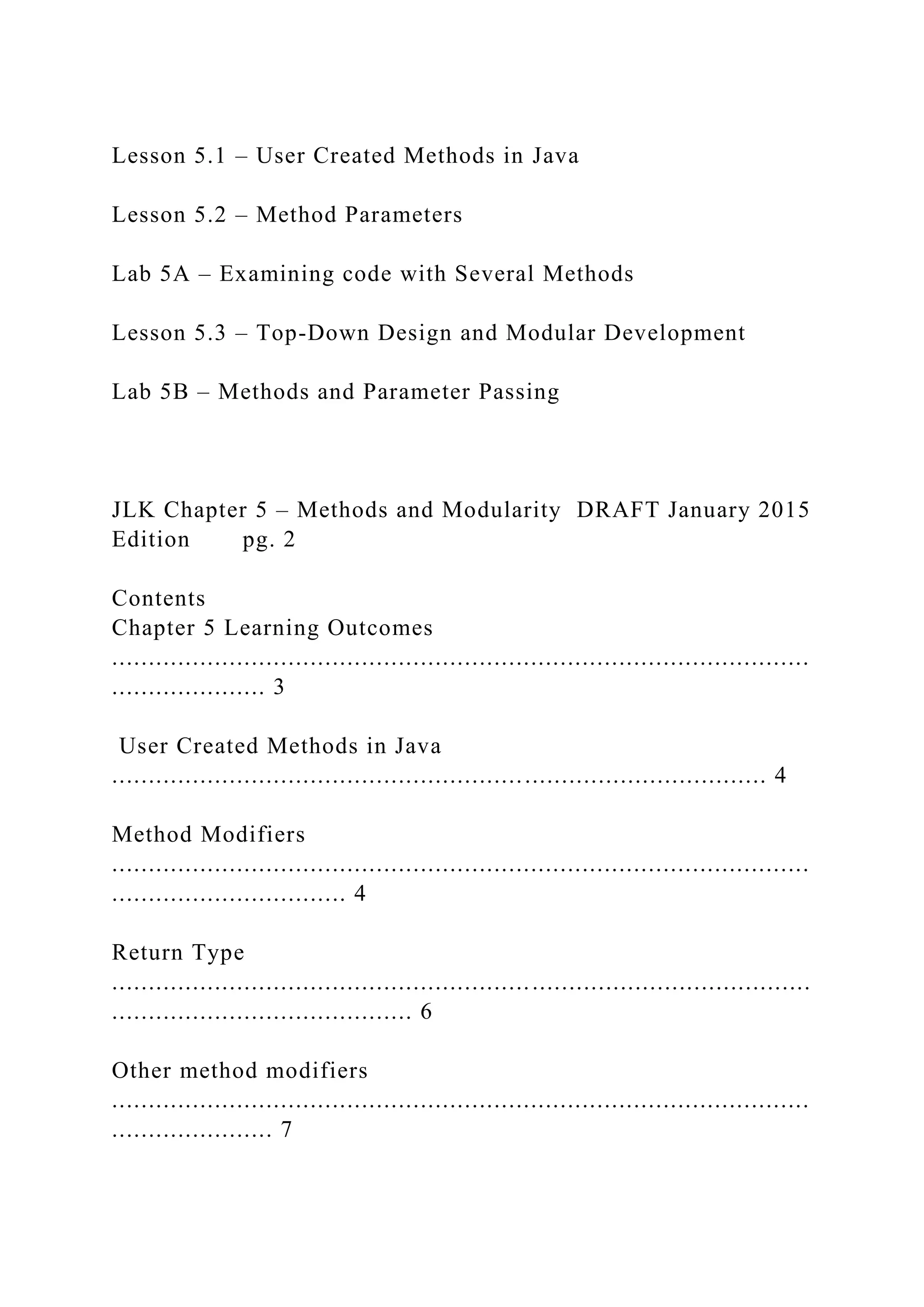 The Java Learning Kit Chapter 5 – Methods and Modular.docx | Web Development | Internet