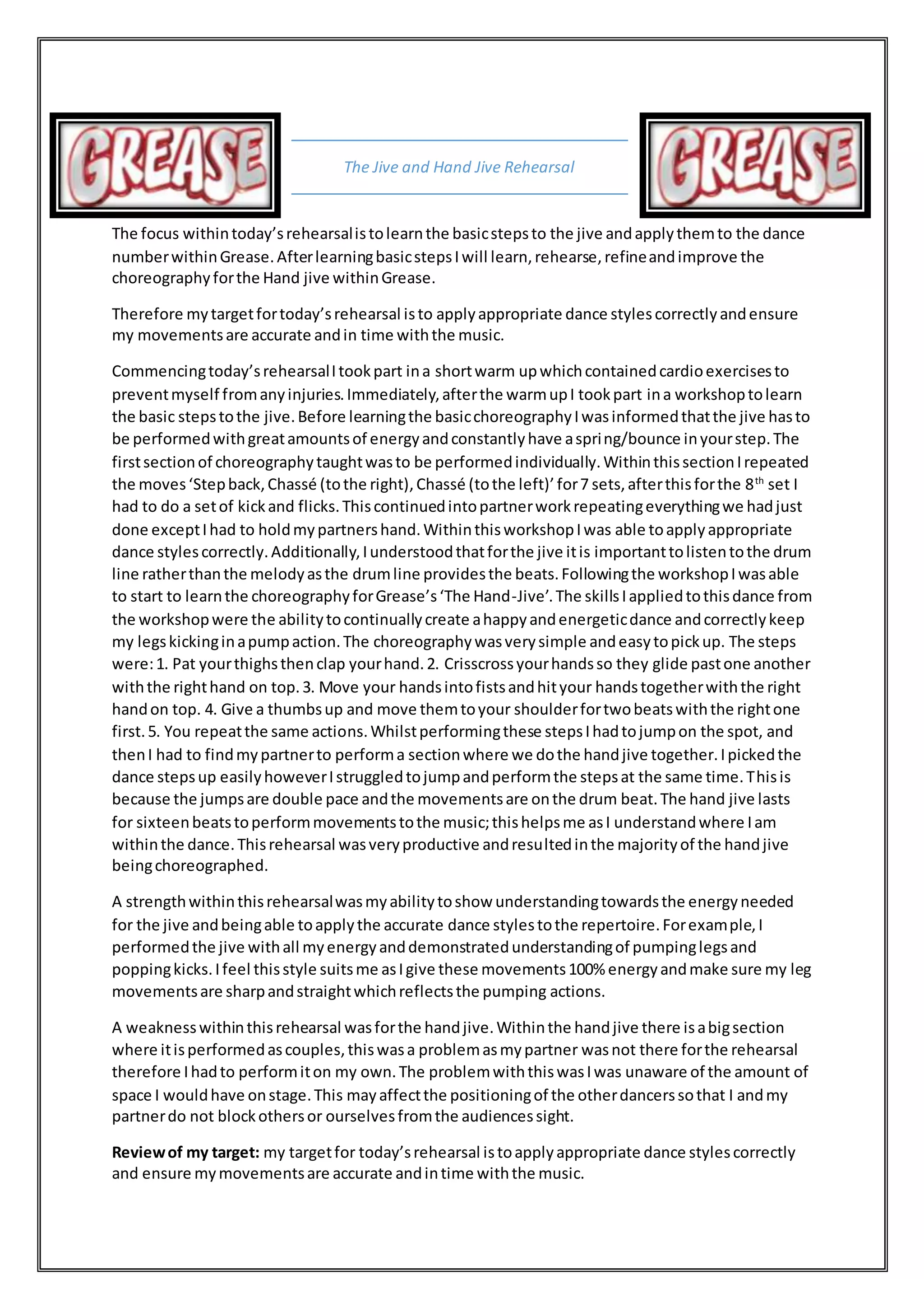 The Jive and Hand Jive Rehearsal | DOCX