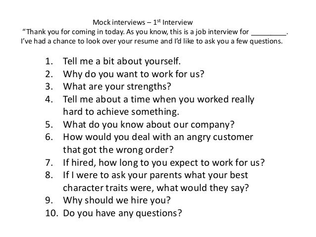The job interview - Mock Interview Activity