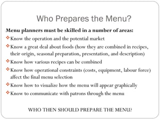 The job of the menu | PPT