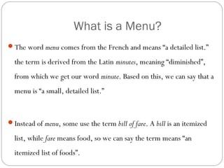 The job of the menu | PPT