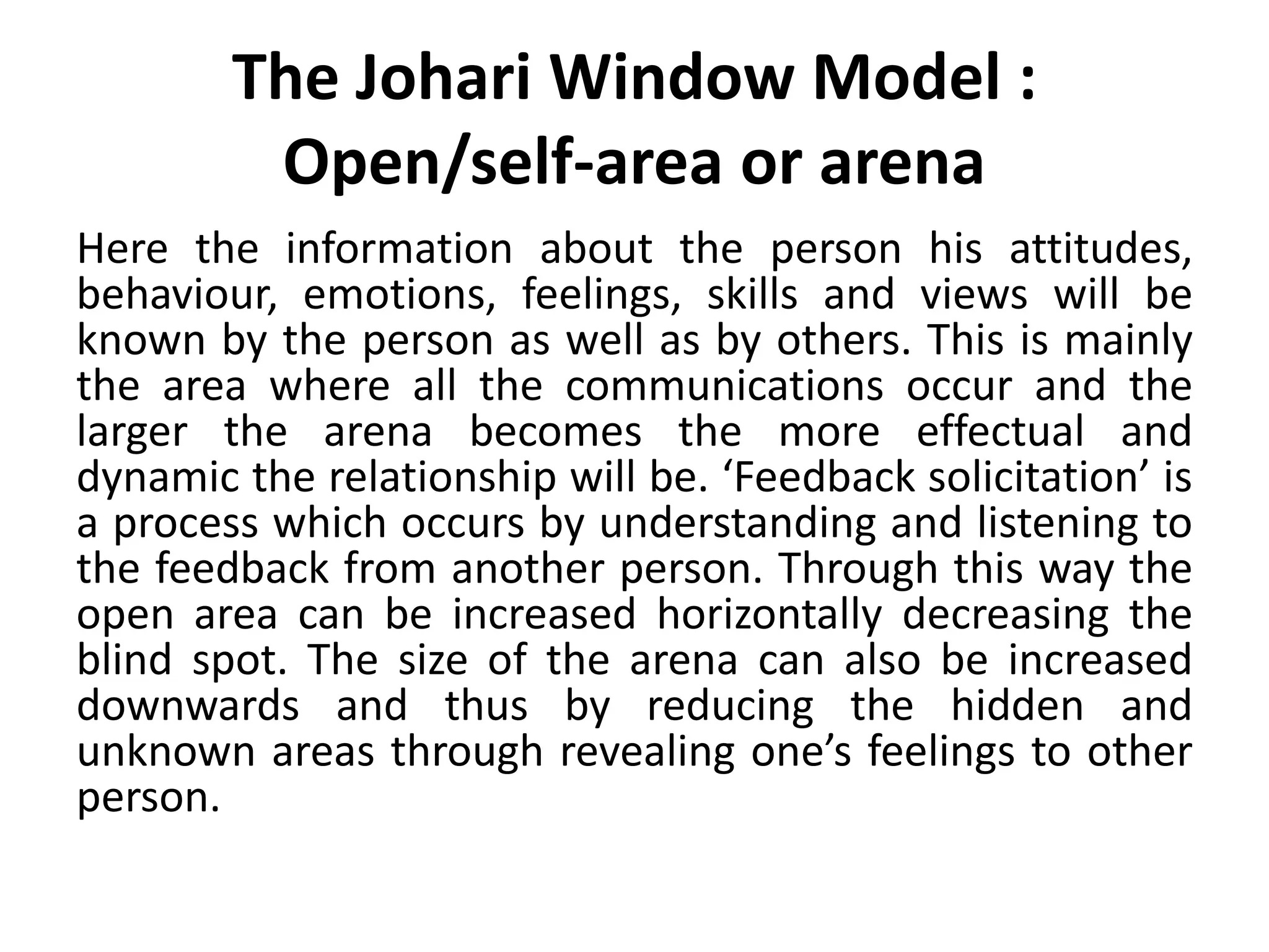 The Johari Window Model it is an organisational behaviour model | PPTX