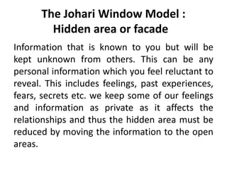 The Johari Window Model it is an organisational behaviour model | PPTX