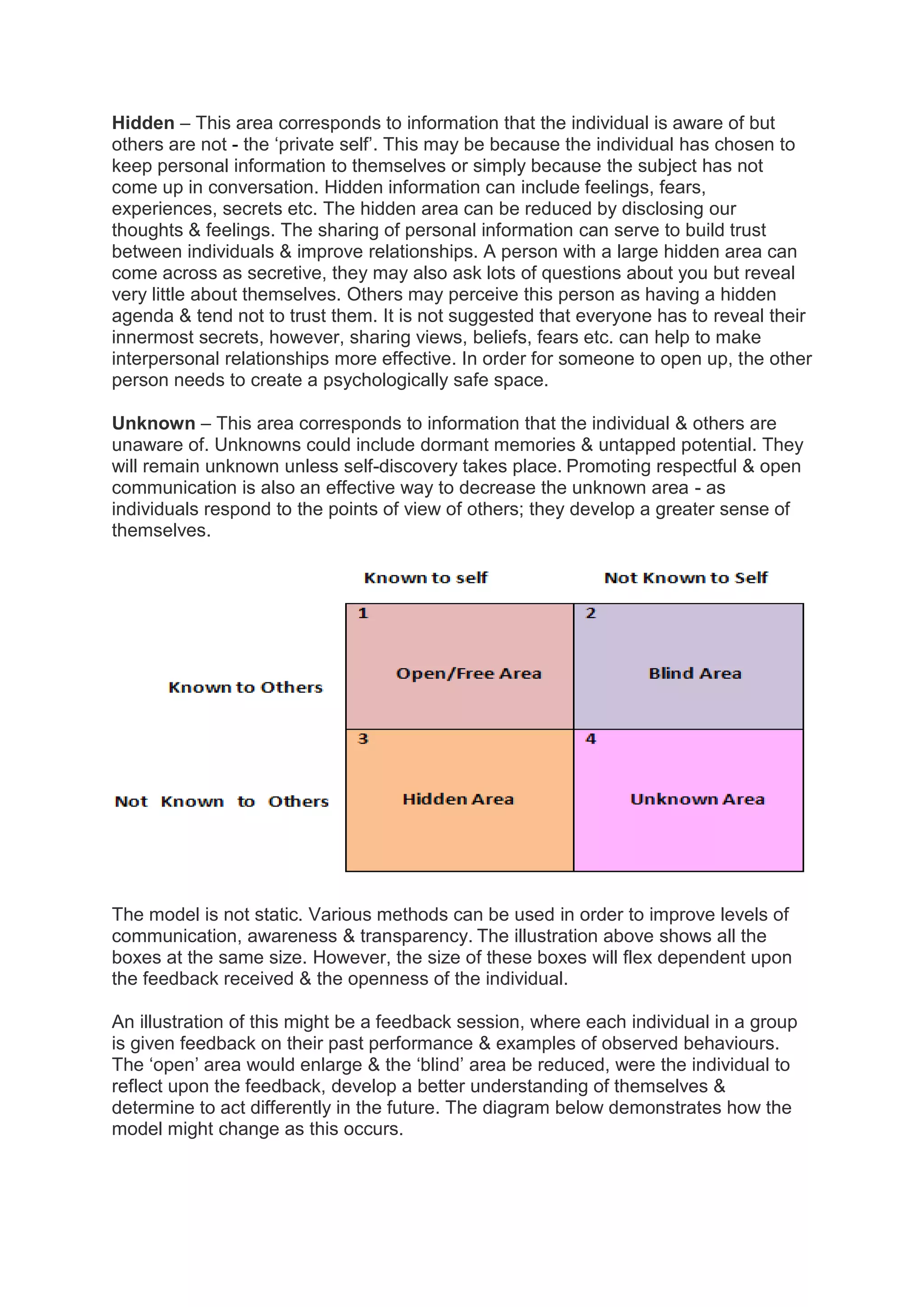 The Johari Window Model to increase self-awareness & build trust | PDF
