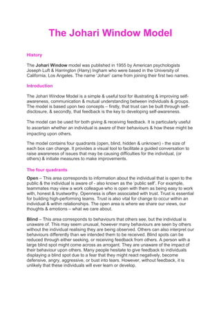 The Johari Window Model to increase self-awareness & build trust | PDF