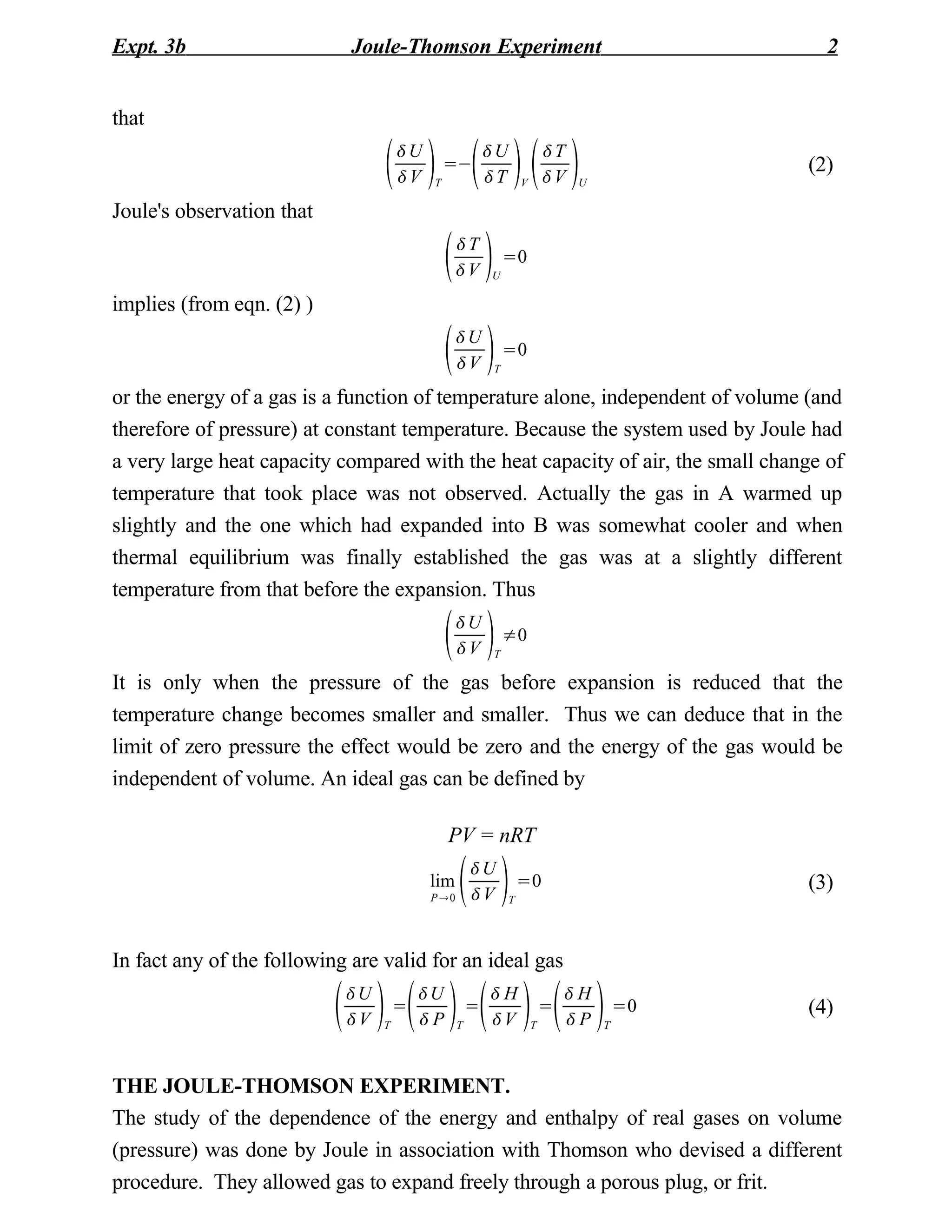 The joule thomson experiment | PDF