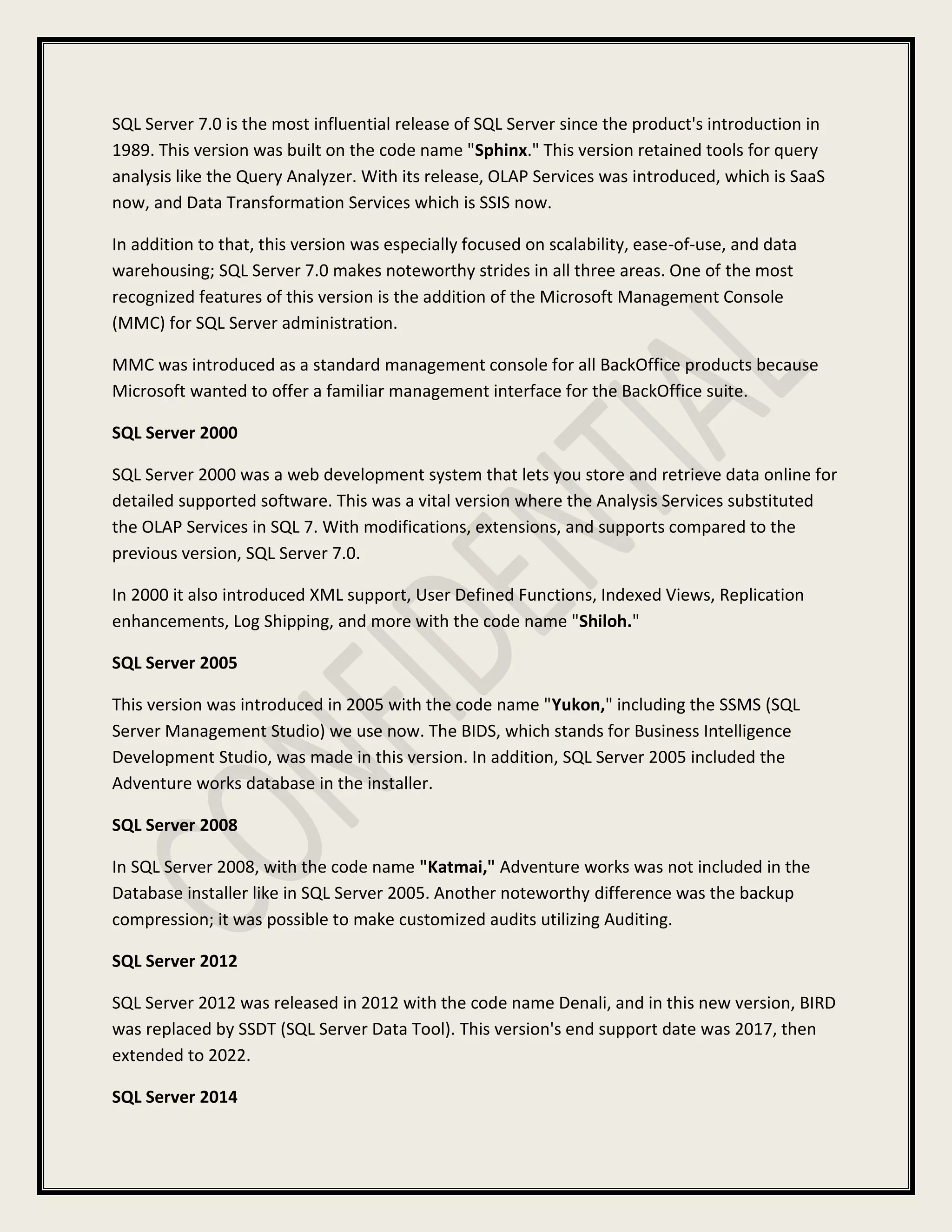 The Journey Of Sql Server Evolution Of Sql Server Features Pdf