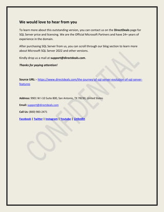 The Journey of SQL Server - Evolution of SQL Server Features | PDF