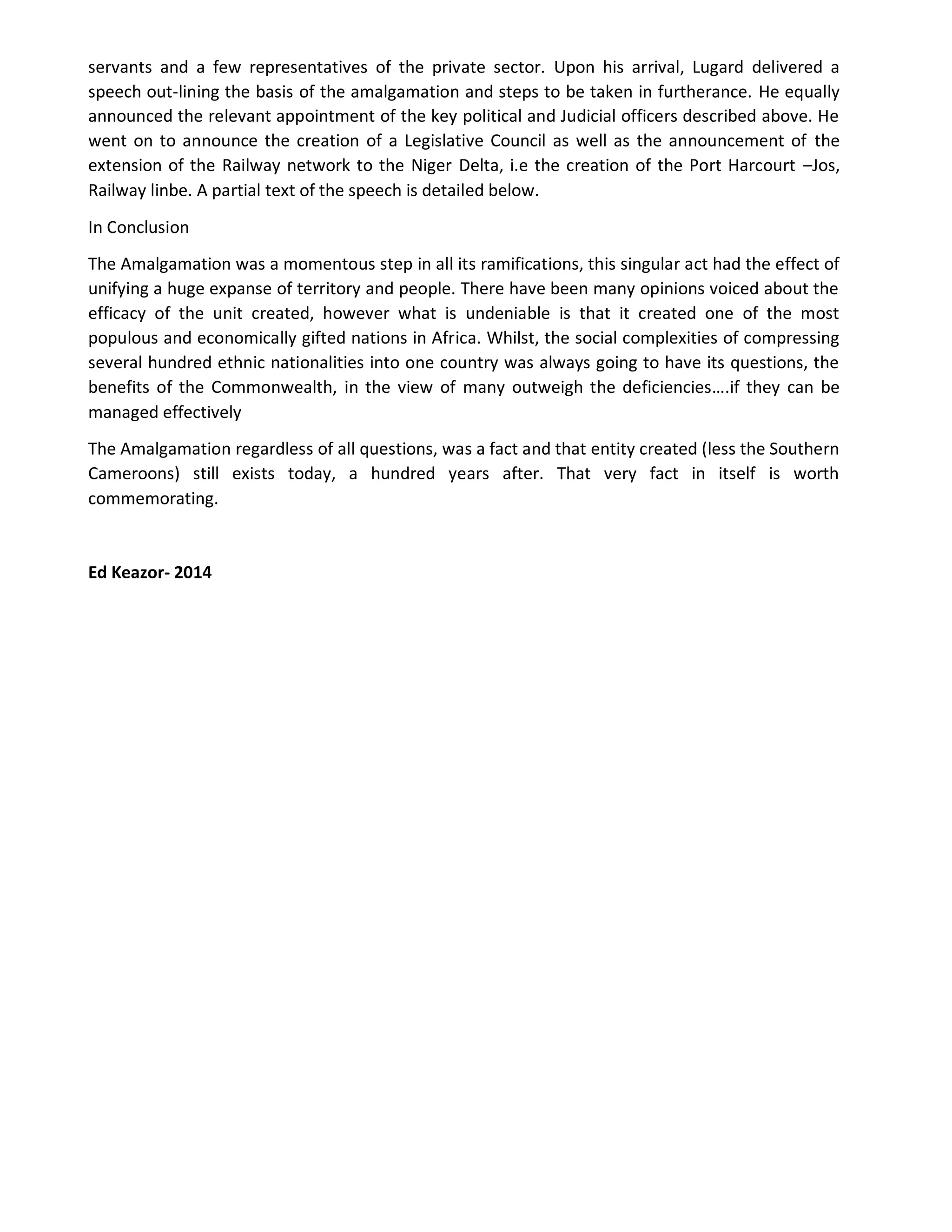 Nigeria- The journey to amalgamation- a brief summary. | PDF