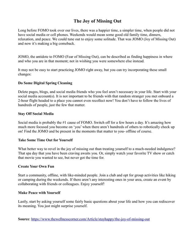 The joy of missing out | PDF