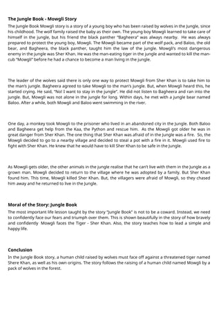The Jungle Book - story of Mowgli primary short story | PDF